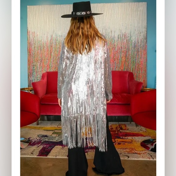 Lucky & Blessed | Jackets & Coats | New Dazzling Silver Sequin Fringe ...